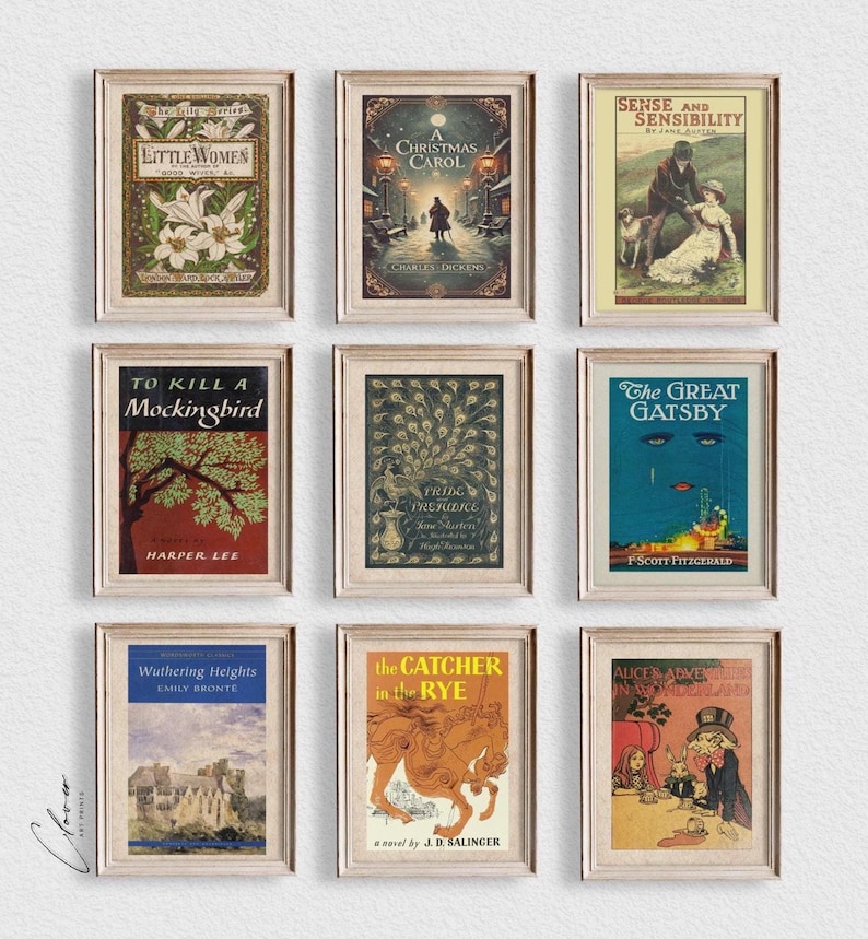 Classic Book Cover Art Prints | Set of 9 | Bookish Gift for Book Lovers ...