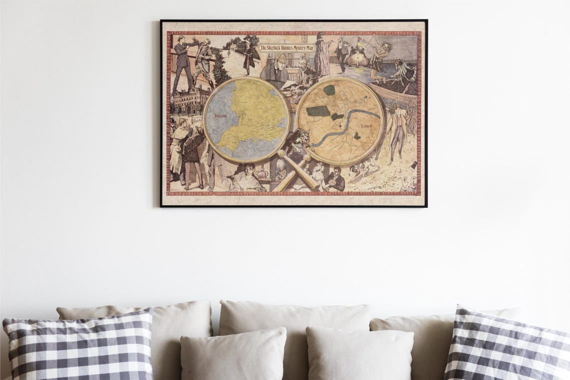The Sherlock Holmes Mystery Map Digital Printable | Antique Wall Decor ...