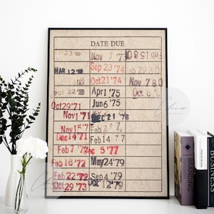 Retro Library Card Print | Antique Book Due Date Card Digital Print ...