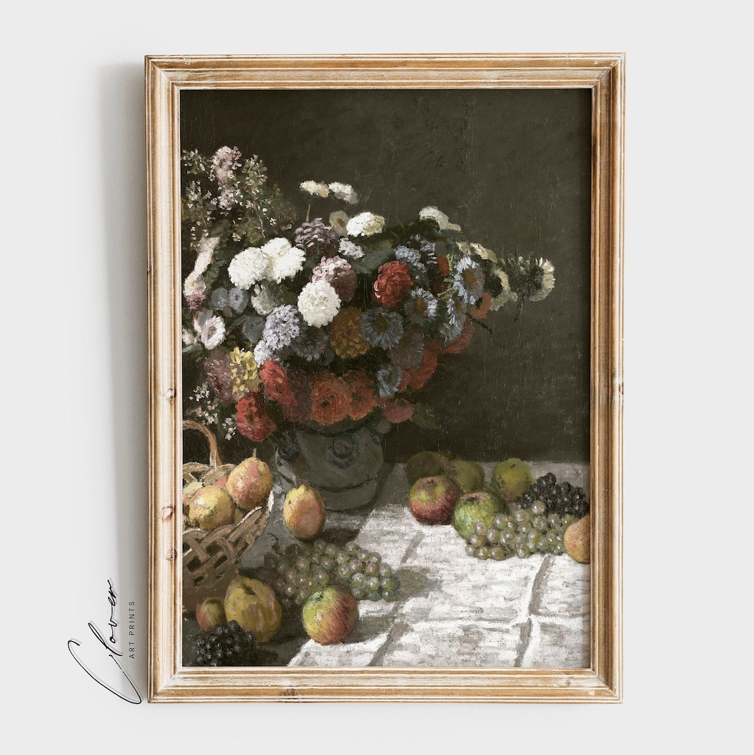 Dark Themed Still Life Painting | Flowers and Fruit Art | Moody Art ...
