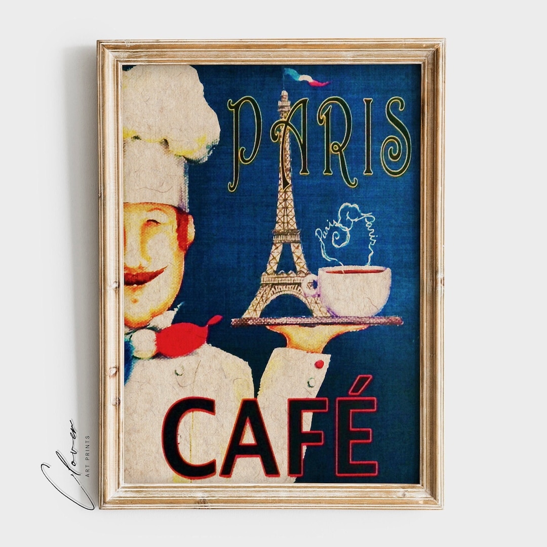 Vintage Parisian Café Poster, Retro French Art Print, Antique-style ...