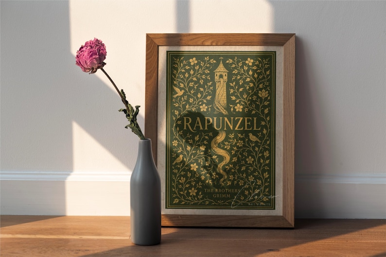 Rapunzel Book Cover Print | Brothers Grimm Wall Art | Fairytale Decor ...