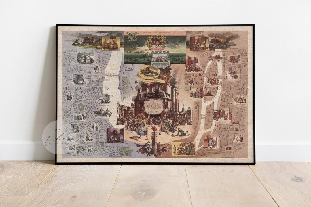 A Tale of Two Cities Map Digital Print Book by Charles Dickens ...