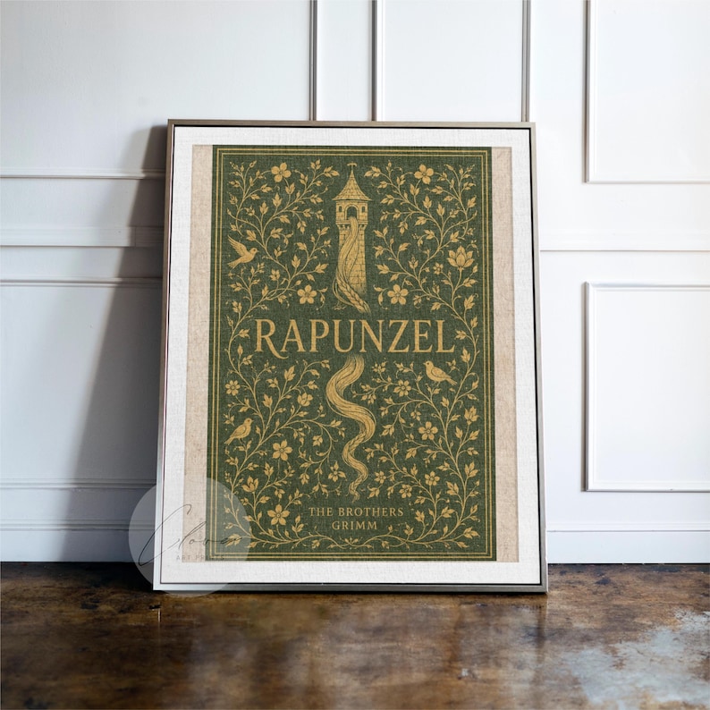 Rapunzel Book Cover Print | Brothers Grimm Wall Art | Fairytale Decor ...