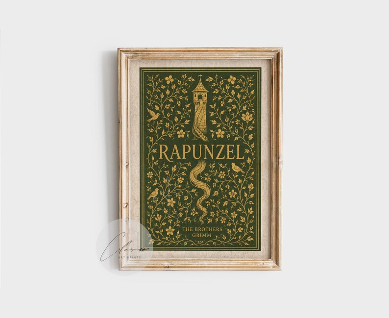Rapunzel Book Cover Print | Brothers Grimm Wall Art | Fairytale Decor ...