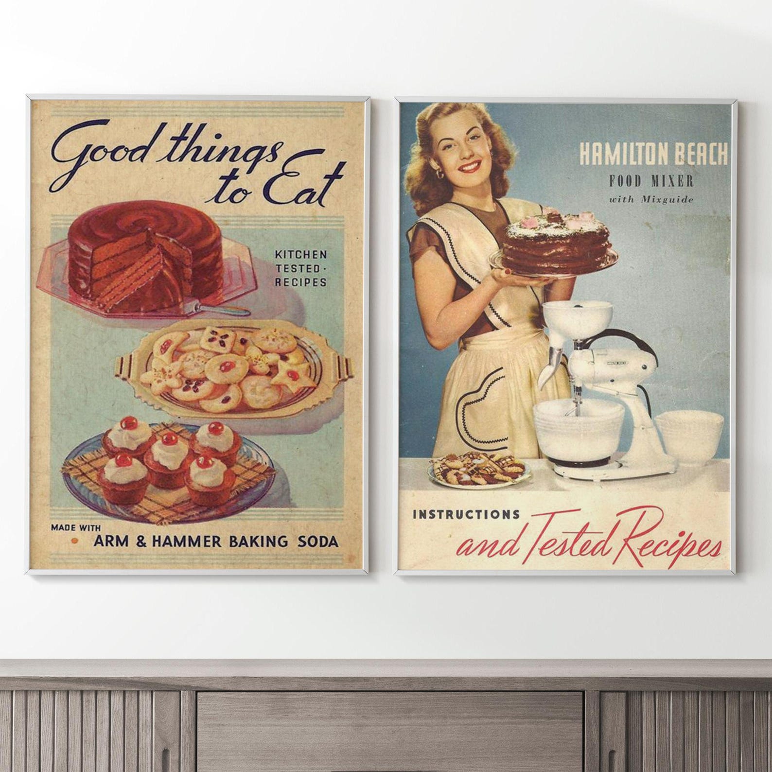 Vintage Baking Recipe Book Cover Art Print | Retro Kitchen Wall Decor ...