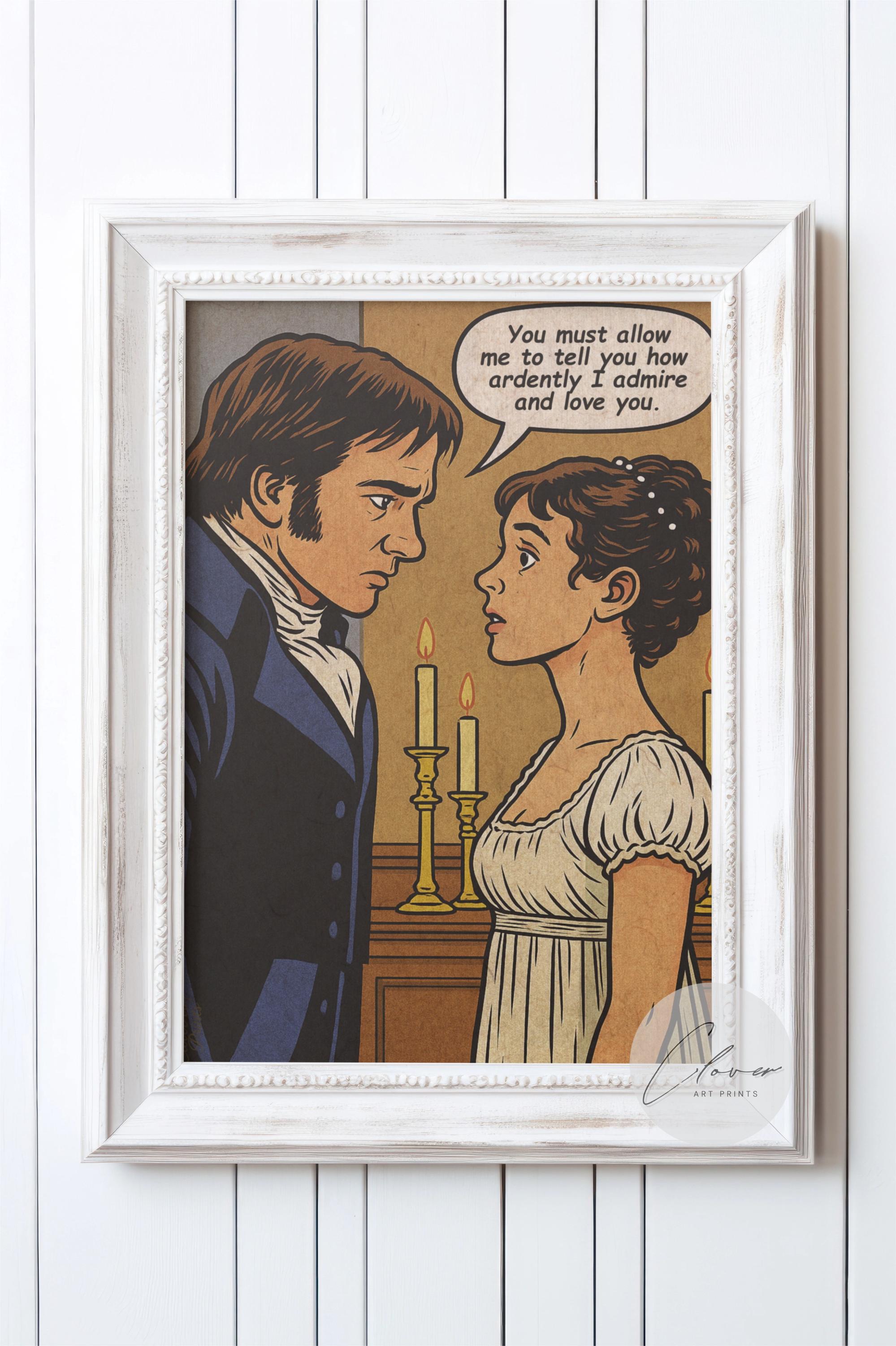 Mr. Darcy Love Confession Retro Comic Print – Pride and Prejudice Wall ...