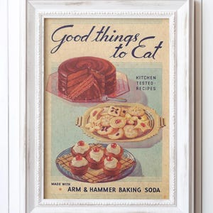 Vintage Baking Recipe Book Cover Art Print | Retro Kitchen Wall Decor ...
