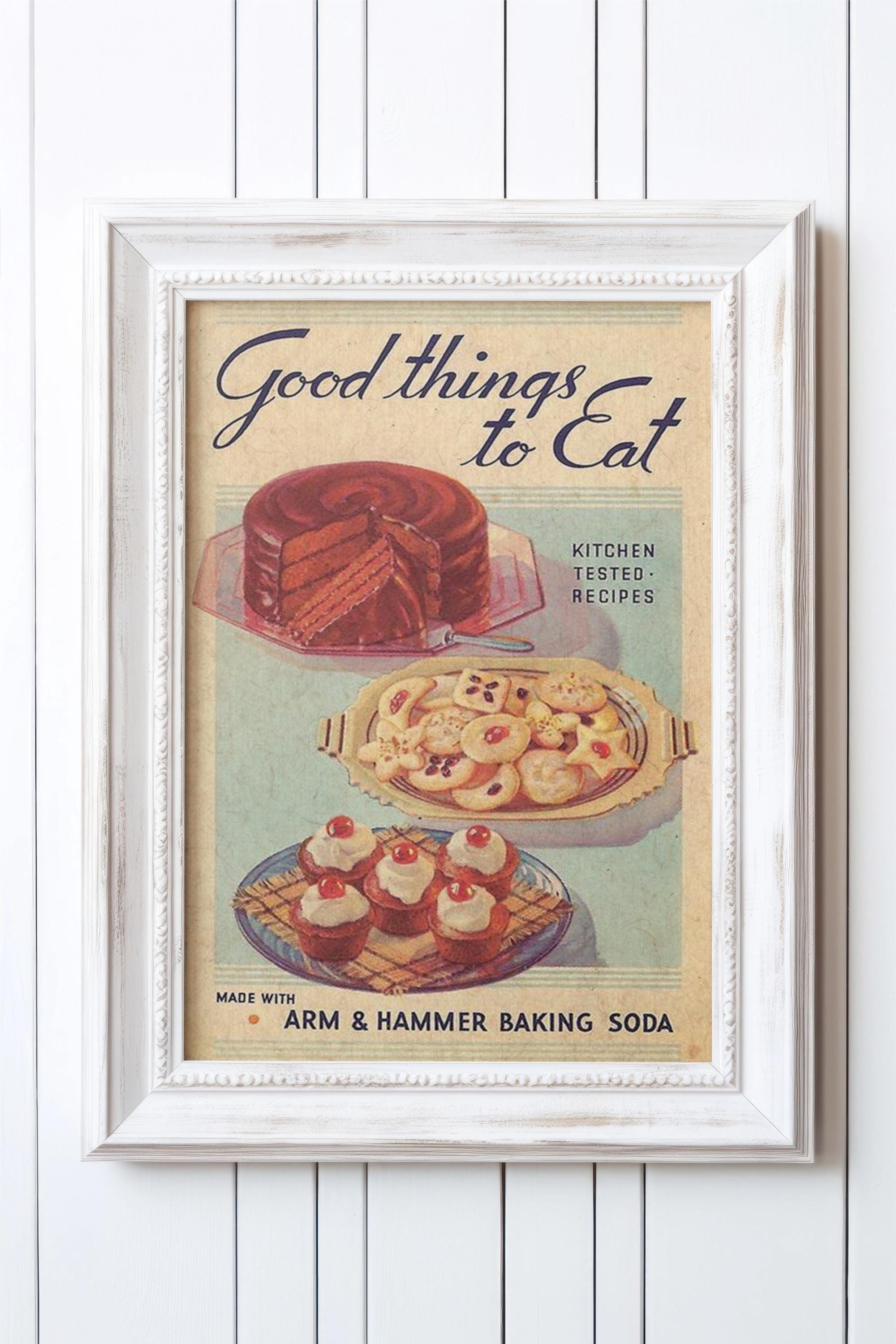 Vintage Baking Recipe Book Cover Art Print | Retro Kitchen Wall Decor ...