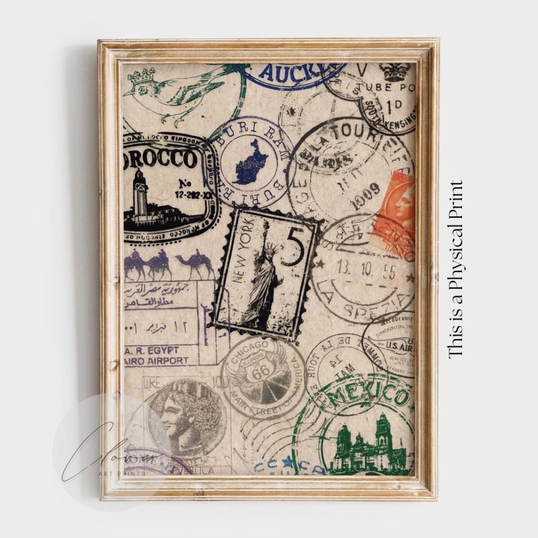 Vintage Travel Stamp PHYSICAL Poster | Nostalgic World Wall Art Print ...