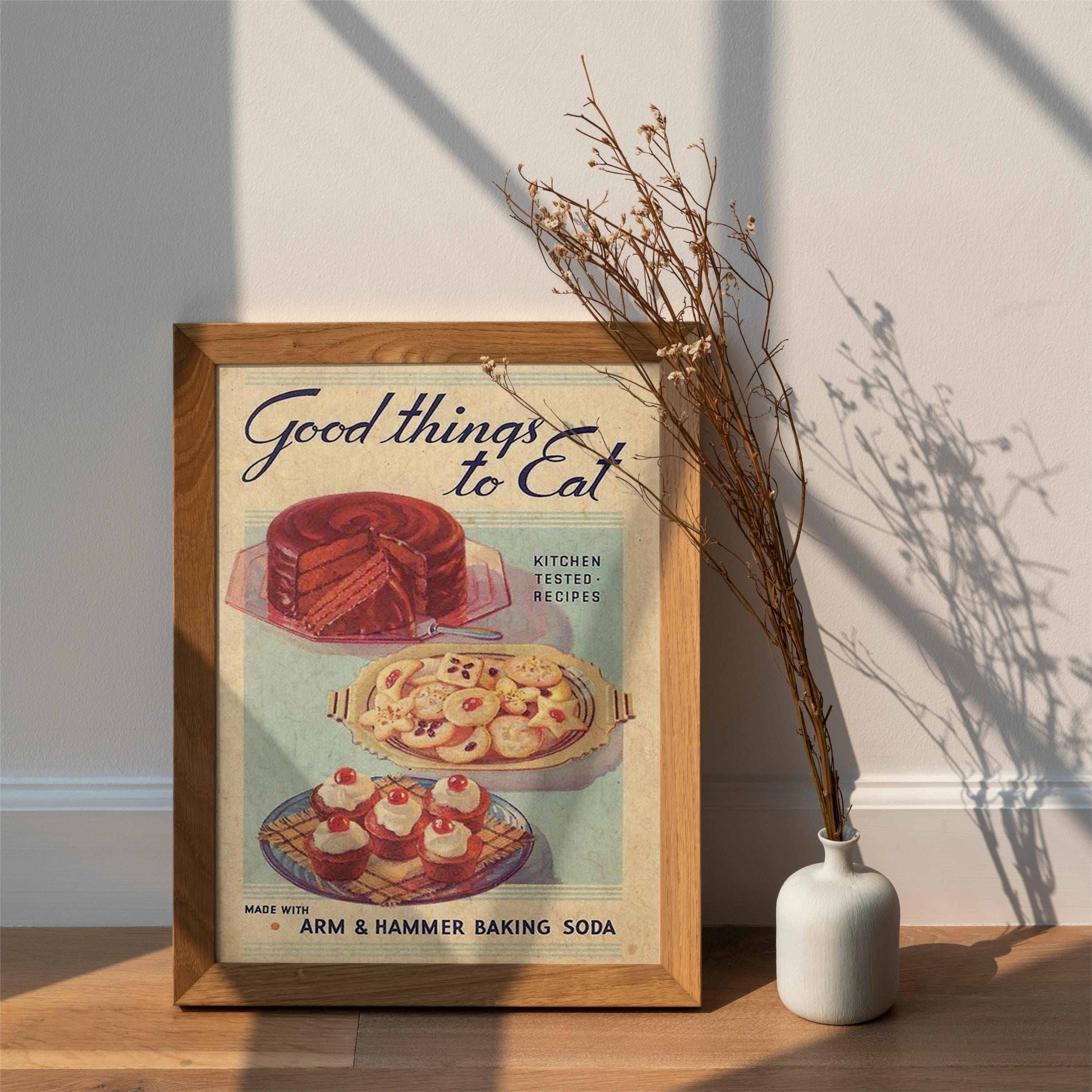 Vintage Baking Recipe Book Cover Art Print | Retro Kitchen Wall Decor ...
