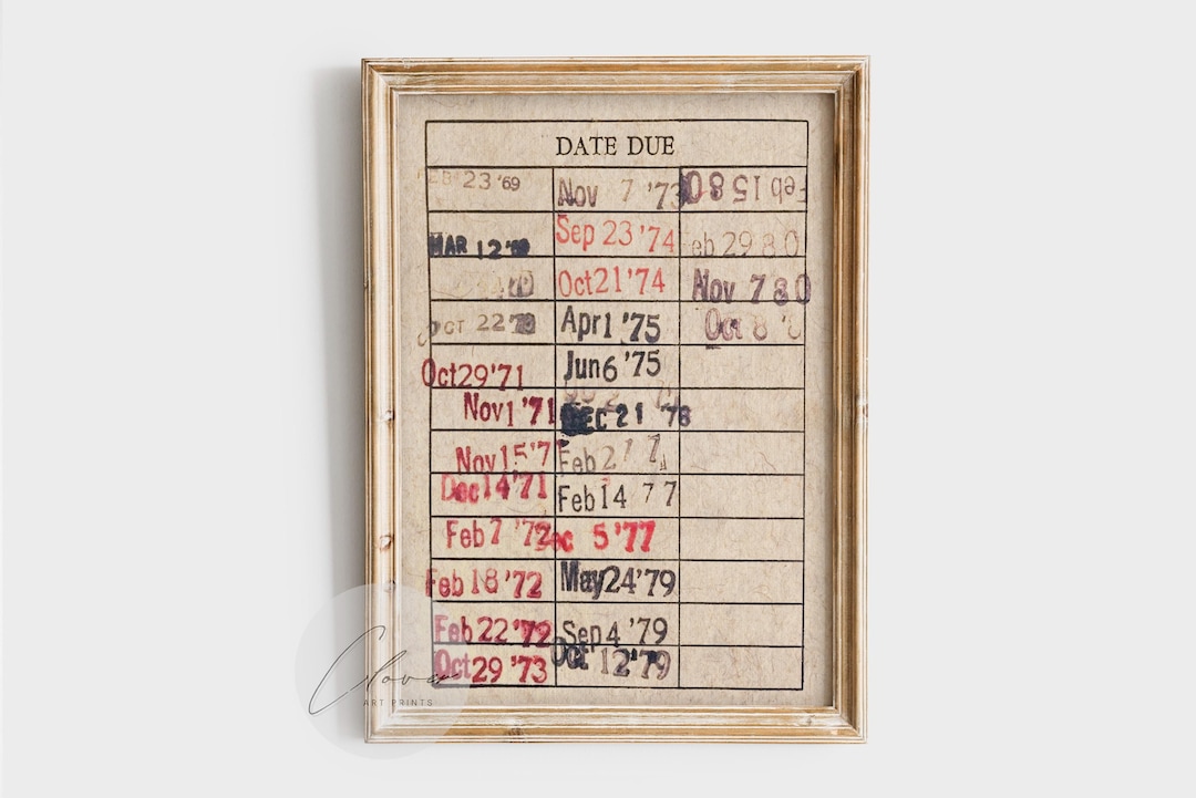 Retro Library Card Print | Antique Book Due Date Card Digital Print ...