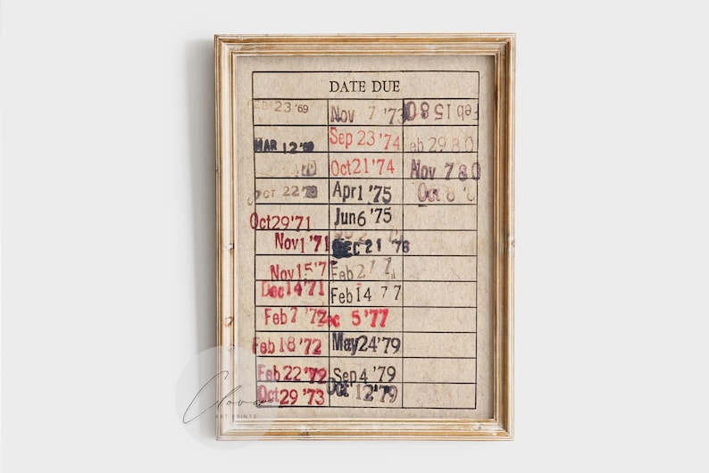 Retro Library Card Print | Antique Book Due Date Card Digital Print ...