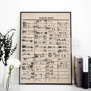 Vintage Library Card Print | Retro Book Due Date Card Digital Print ...