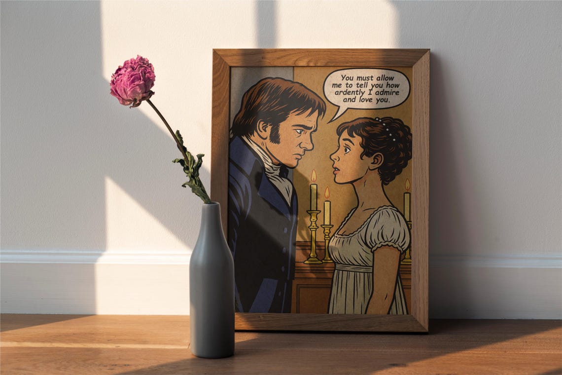 Mr. Darcy Love Confession Retro Comic Print – Pride and Prejudice Wall ...