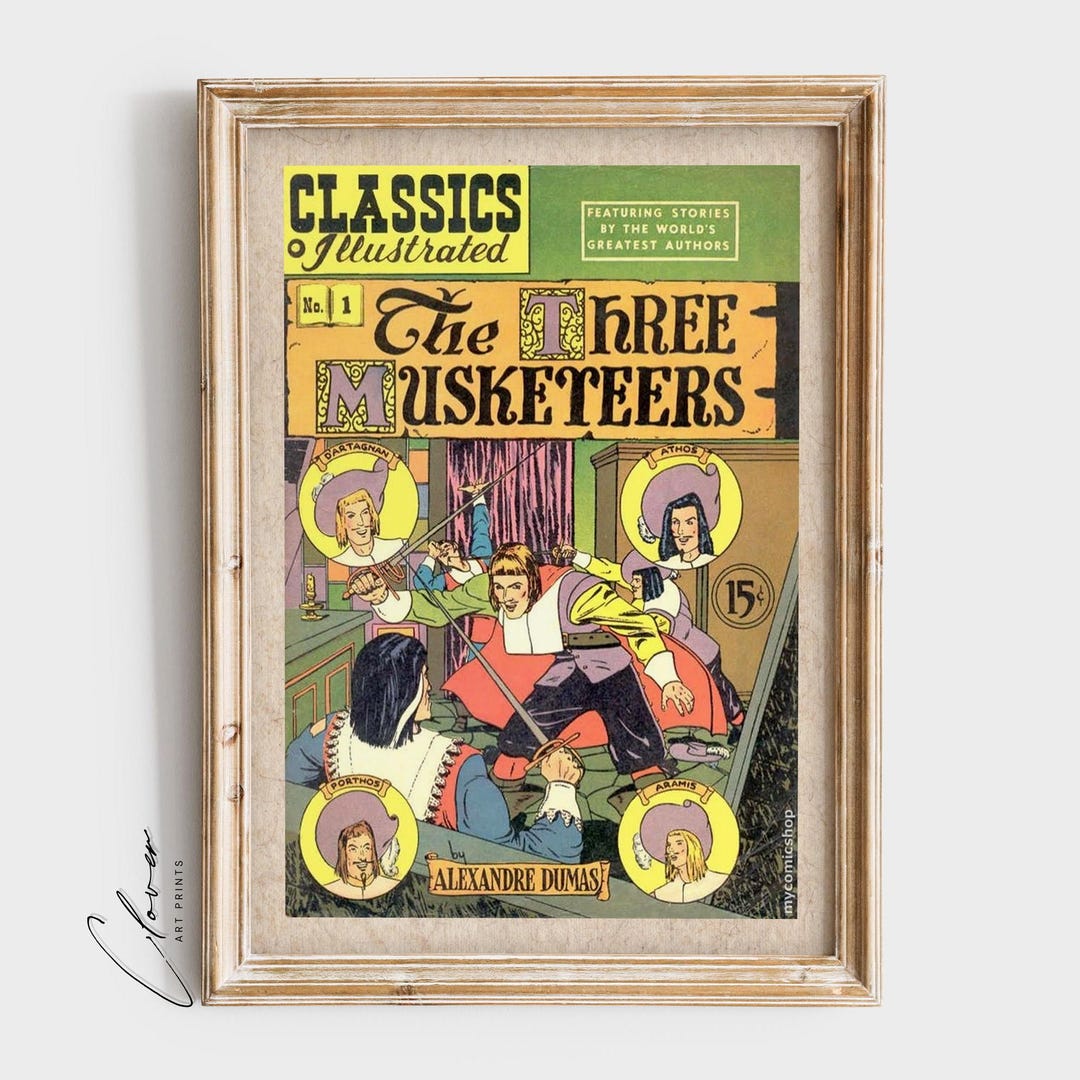 The Three Musketeers Comic Book Edition Cover Print | Vintage Bookish ...