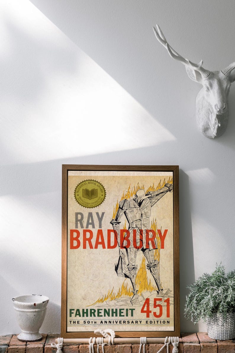 Fahrenheit 451 Ray Bradbury Book Poster - Retro Sci-fi Banned Book ...