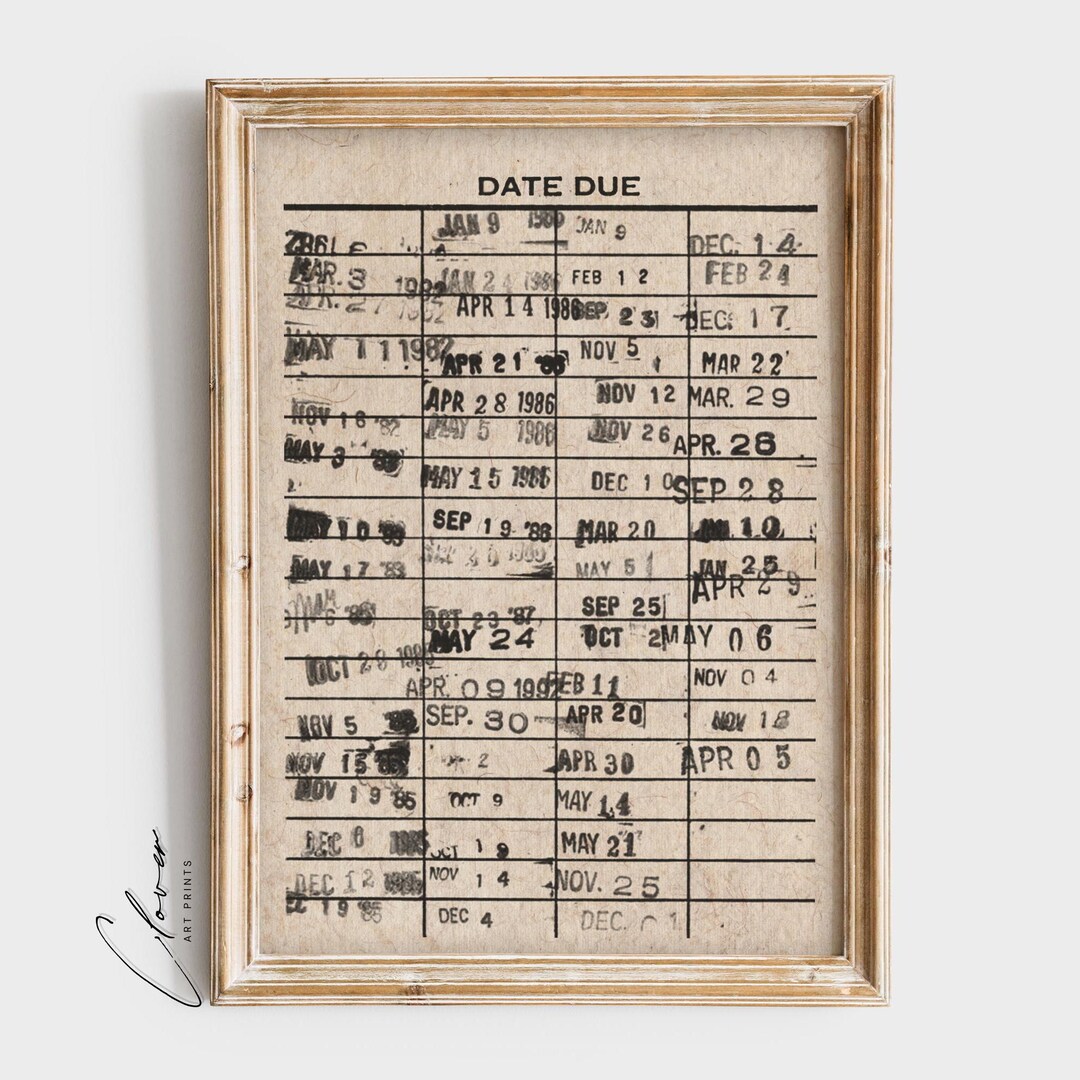 Vintage Library Card Print | Retro Book Due Date Card Digital Print ...