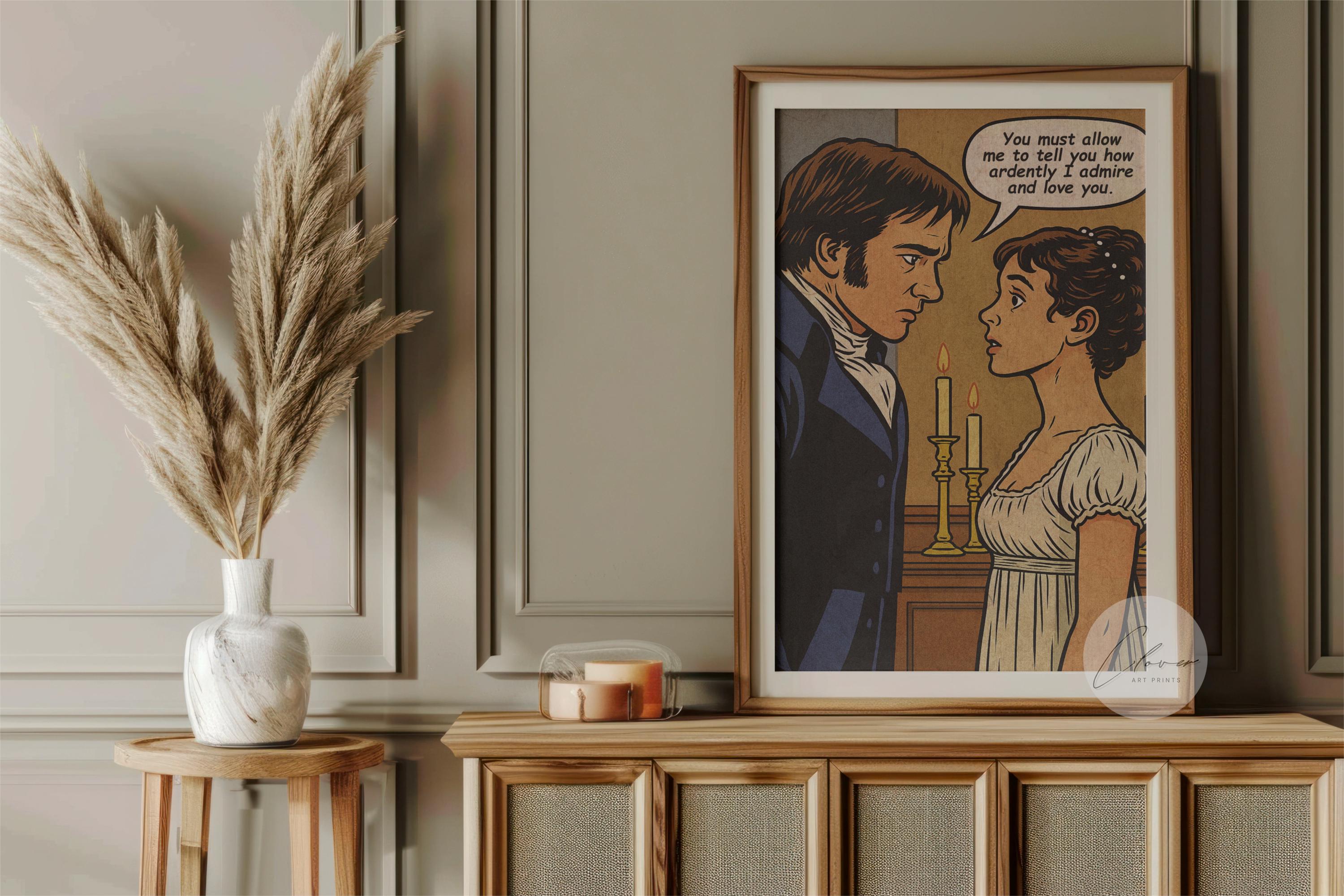 Mr. Darcy Love Confession Retro Comic Print – Pride and Prejudice Wall ...