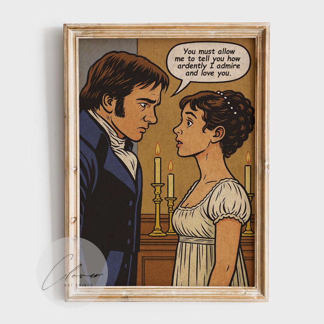 Mr. Darcy Love Confession Retro Comic Print – Pride and Prejudice Wall ...