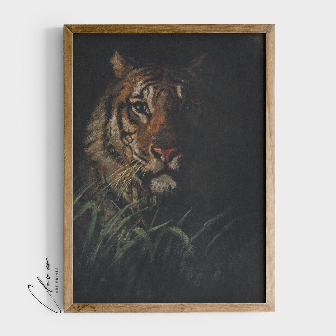 Tiger in the Shadows Painting | Dark Animal Wall Art | Famous Artist ...