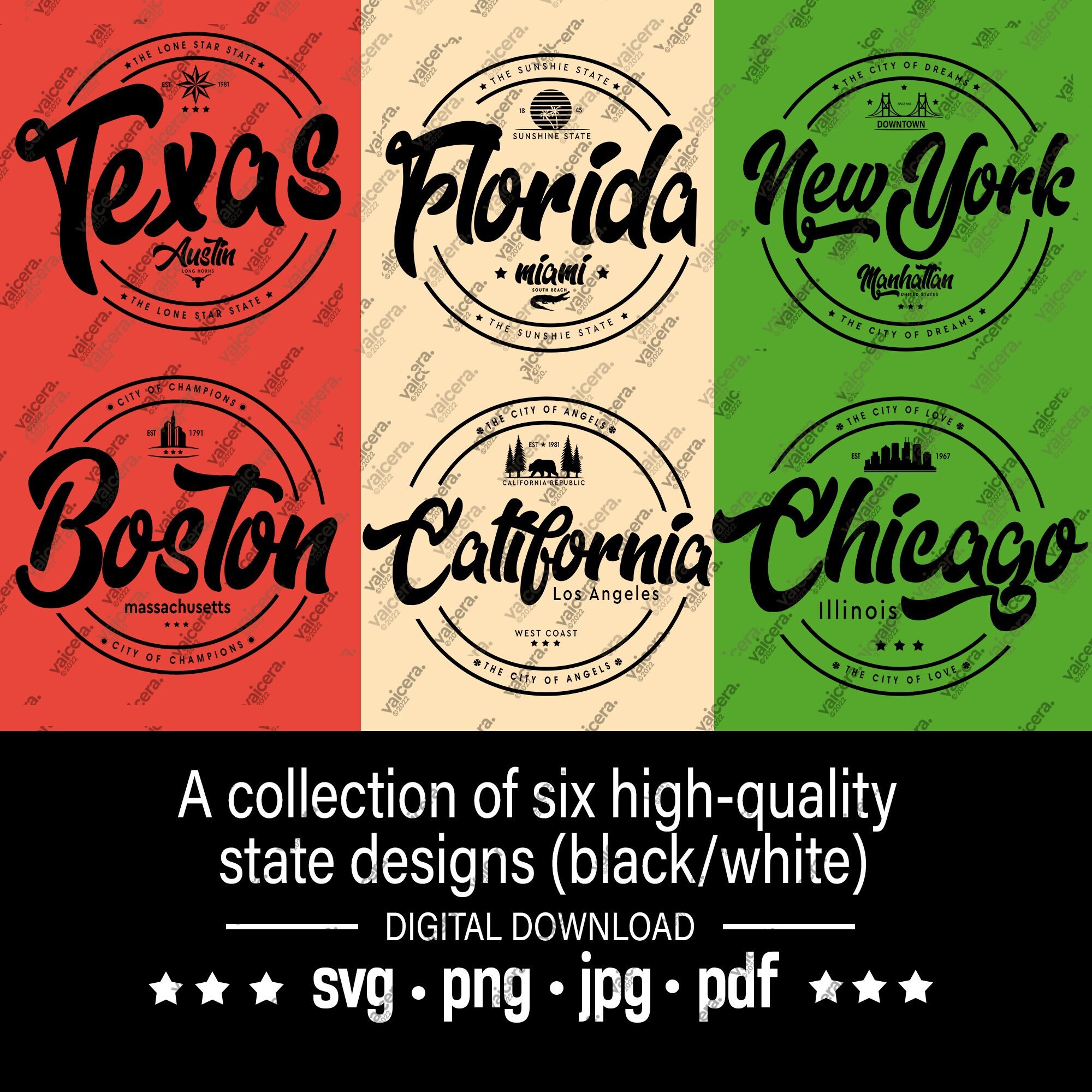 Set of Six States T Shirts Design, Svg Country Style, University ...