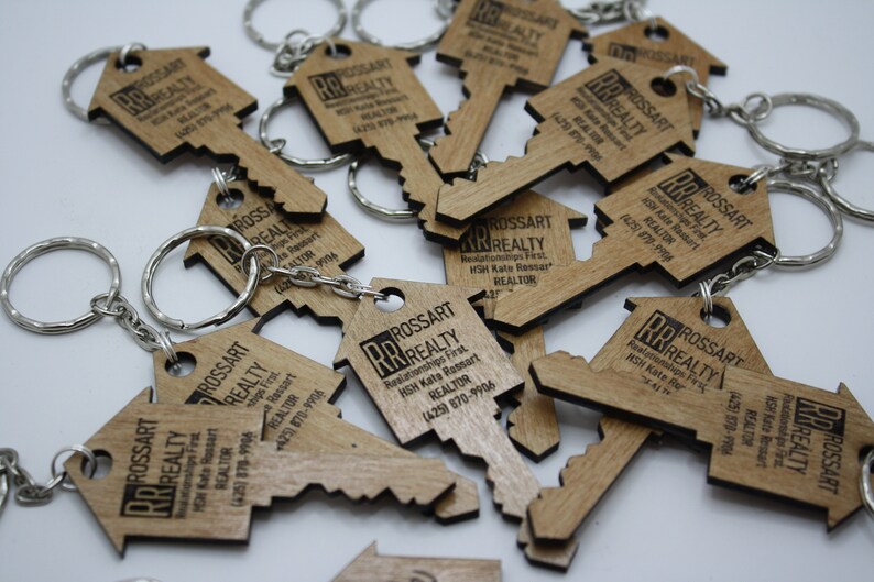 Custom Realtor Keychain, Wood House Key, Personalized Real Estate Gift ...