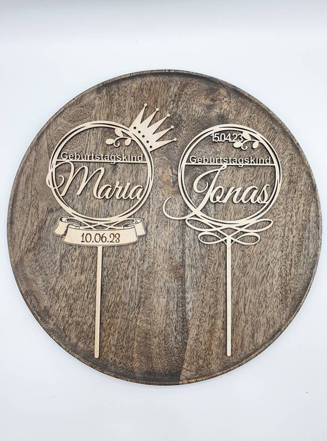 Cake topper con nombre para cumpleaños hecho en madera, personalizado ...