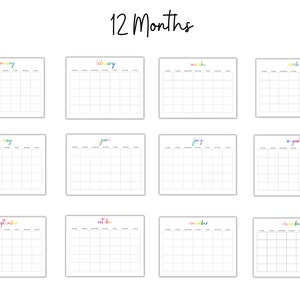 Blank Monthly Printable Rainbow Calendar Digital Monthly Planner ...