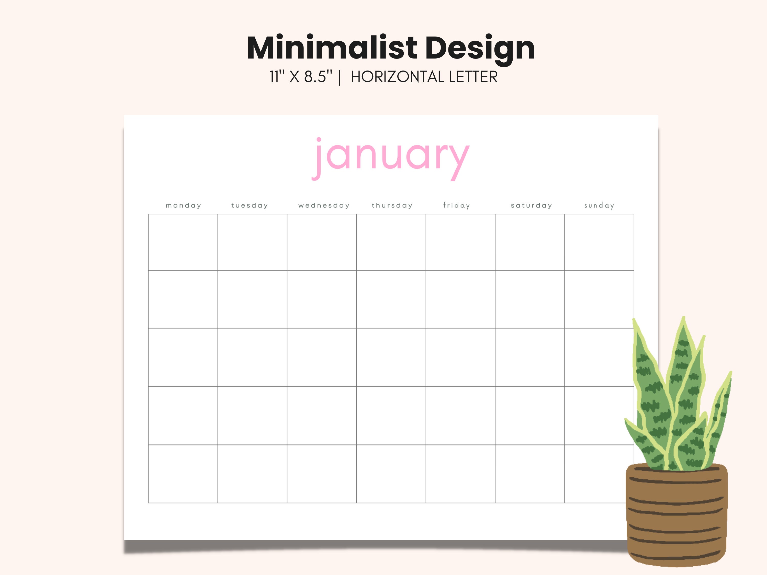 Undated Monthly Calendar - Color | Printable PDF | Digital Calendar ...