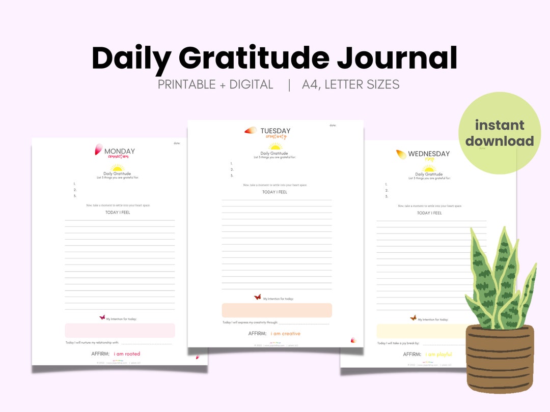 Printable Gratitude Journal PDF Printable Daily Check in Journal Self ...