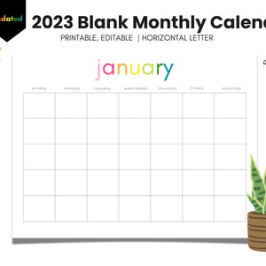 Undated Monthly Calendar Rainbow Editable, Printable PDF Digital ...