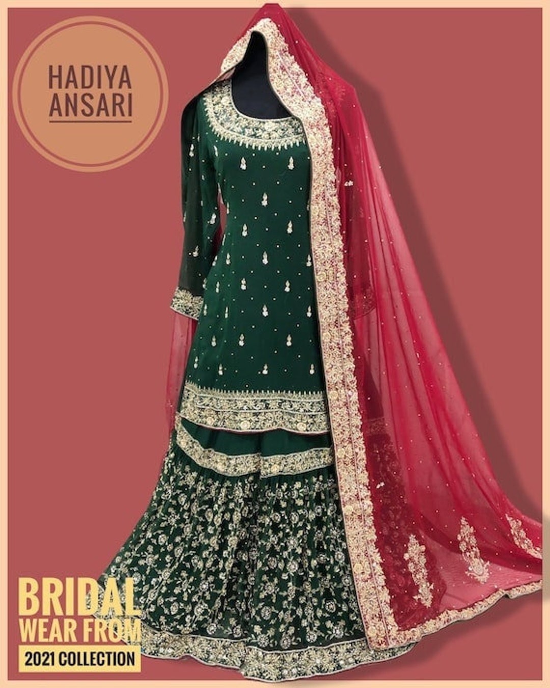 Pakistani Wedding Dress, Bottle Green Bridal Dress, Bridal Lehenga With ...