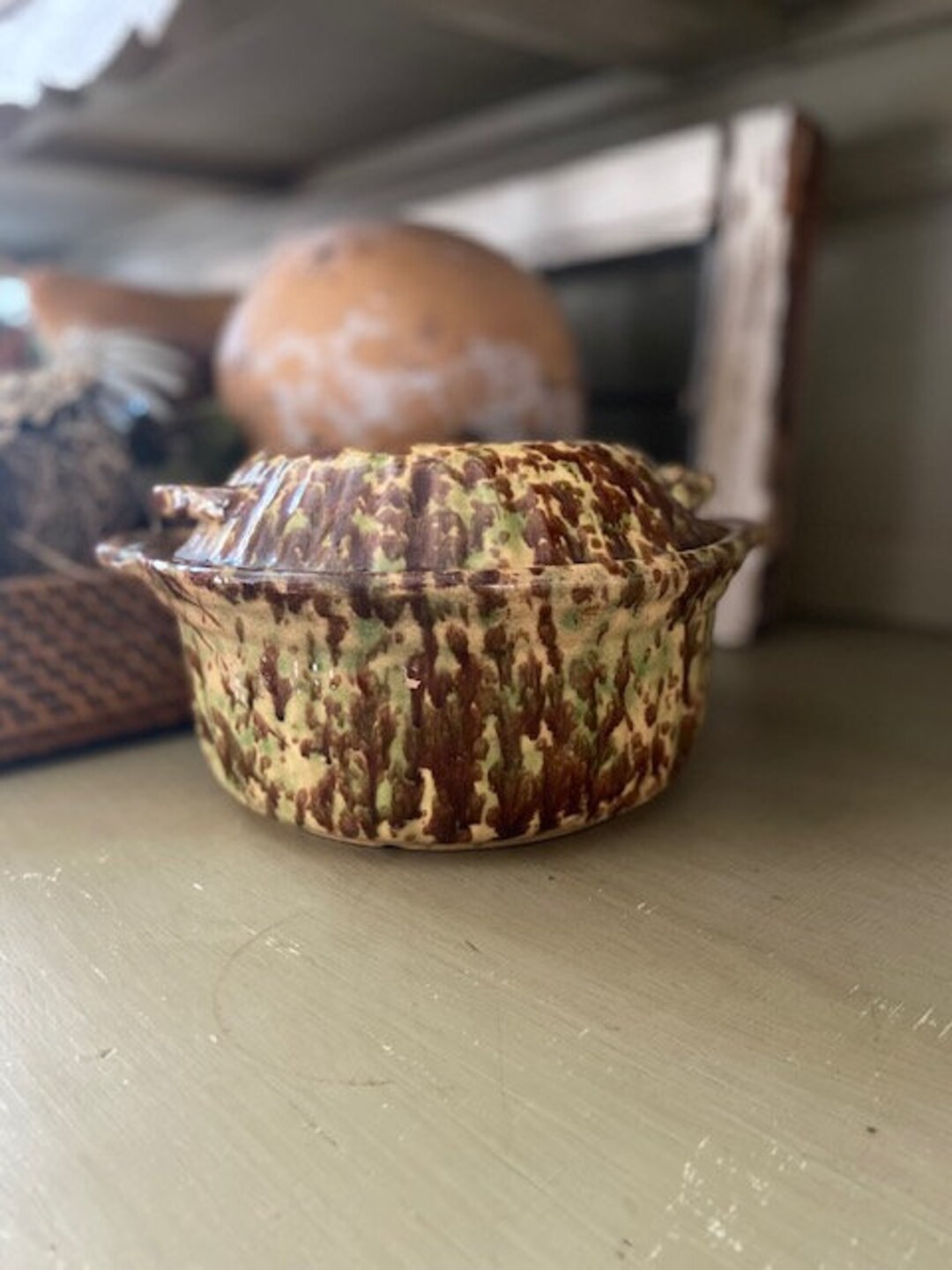 Antique Vintage Morton Pottery Spatterware Casserole Dish With Lid ...