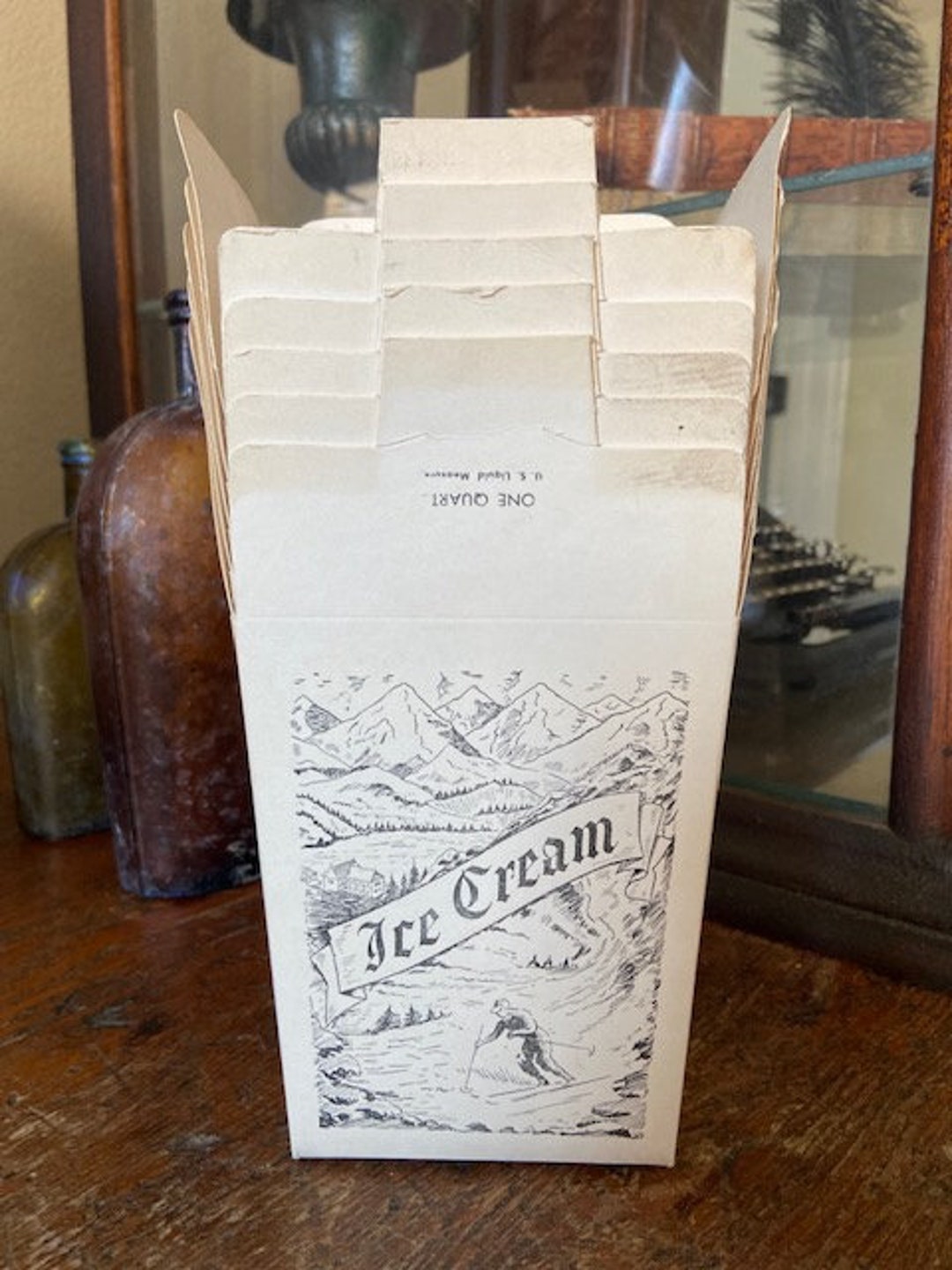 Vintage Cardboard Ice Cream Container Mountains Skier Advertising New ...