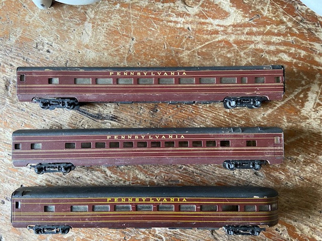 Vintage Tin and Metal Pennsylvania Model Train Cars Set of Three - Etsy