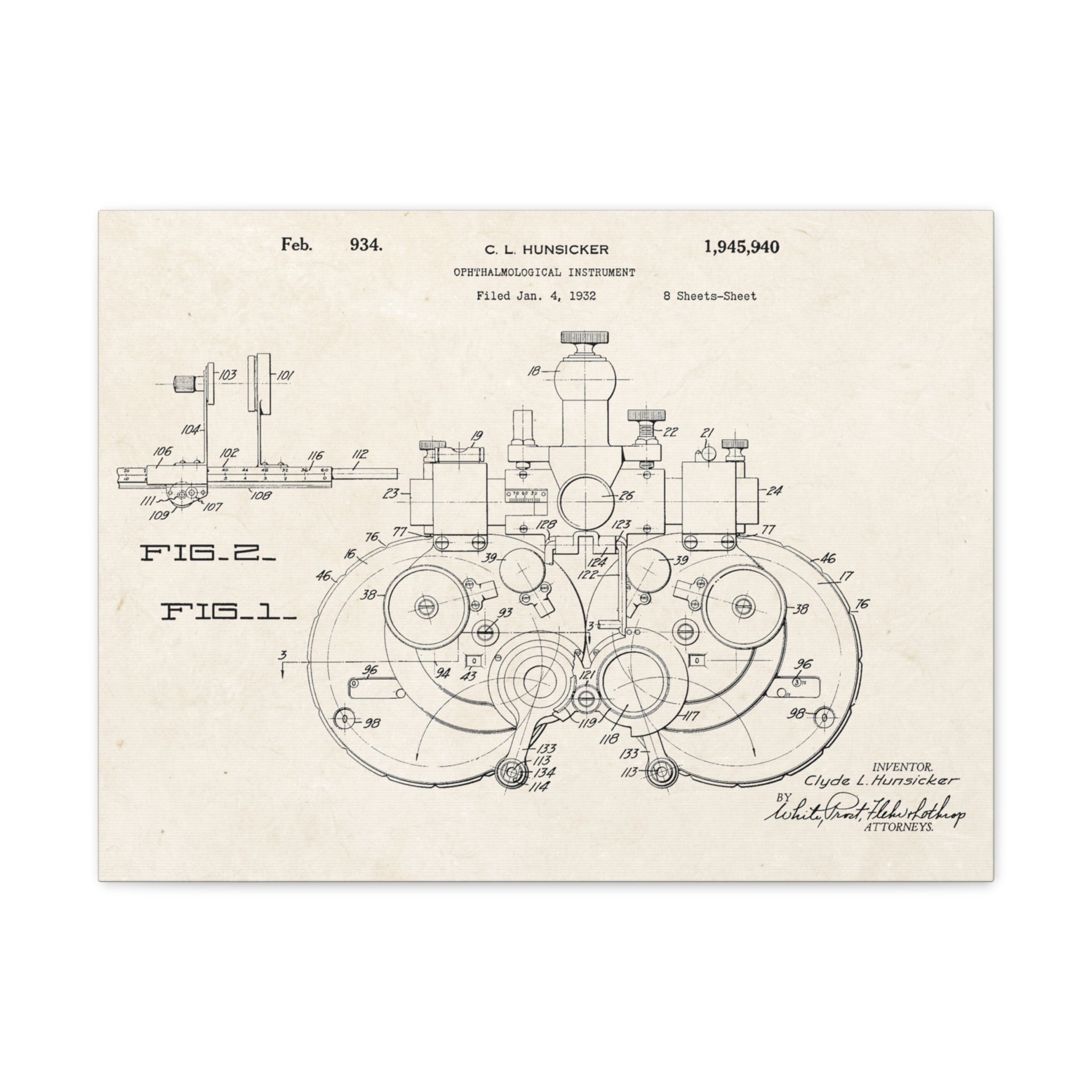 1932 Vintage Phoropter Patent Art Canvas Classic Optometry Decor High ...