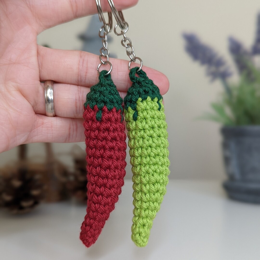 Handmade Crochet Hot Chilli Keyring or Bag Charm | Red and Green ...