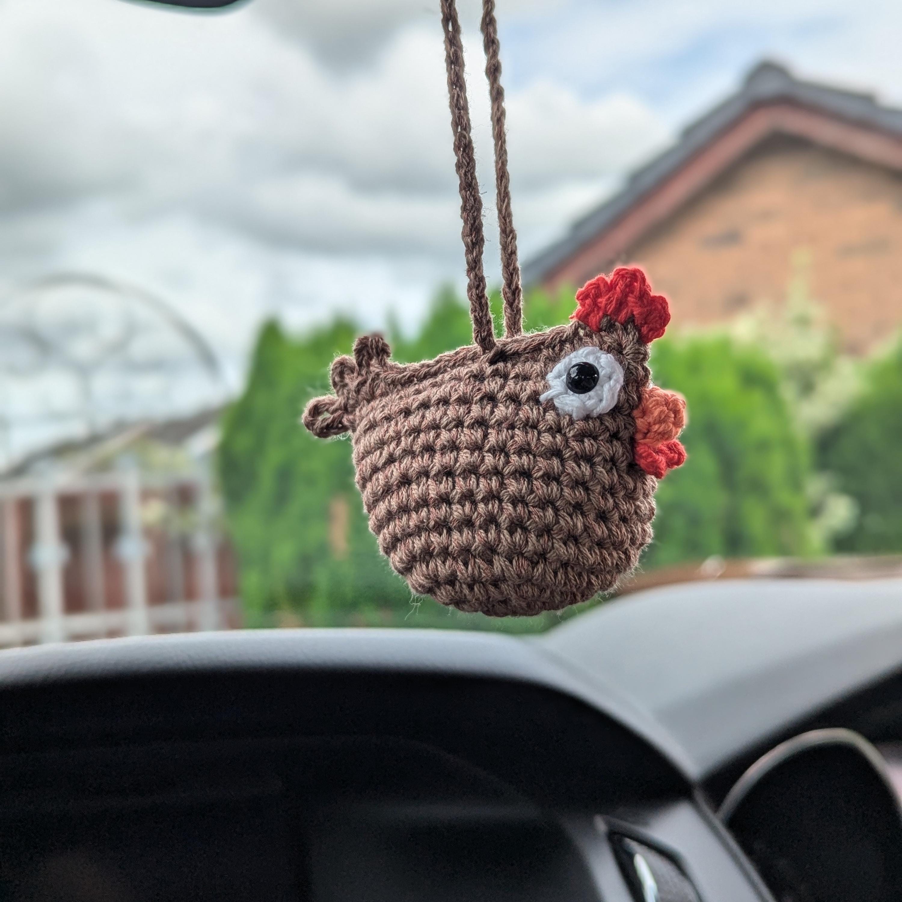 Crochet Chicken Car Rear View Mirror Accessory | Cute Chicken Car ...