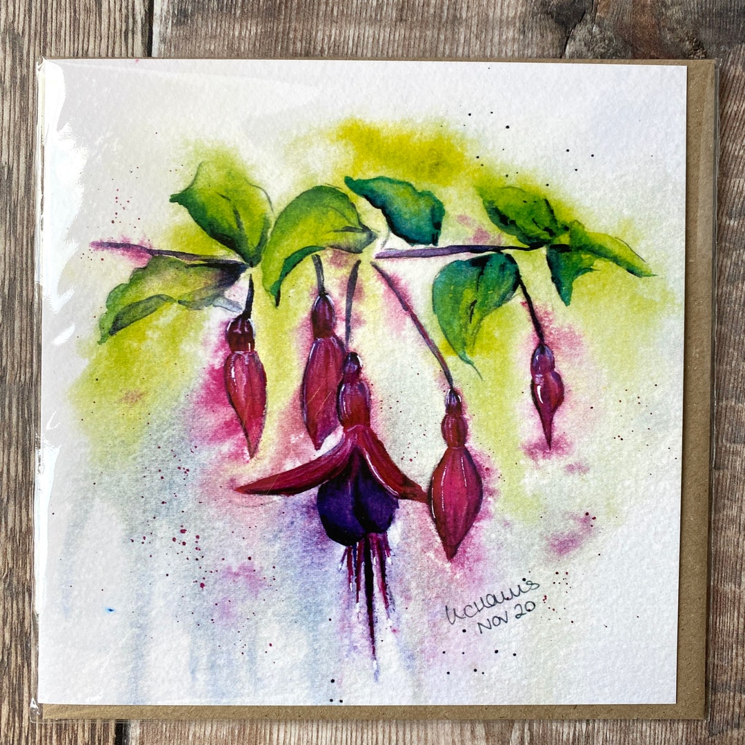 Fuchsia Birthday Card . Flower Card Floral Greeting Card . Blank Card ...