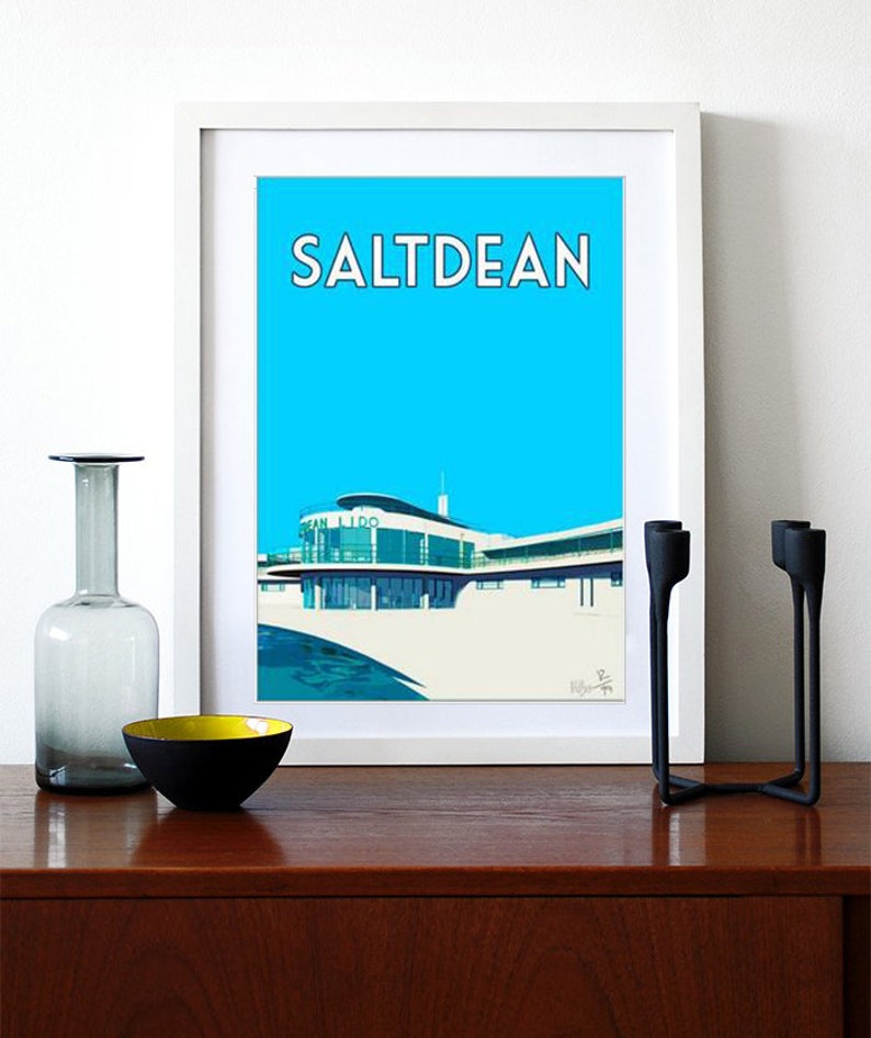 Saltdean Signed Limited Edition Print Travel Art Retro Seaside Poster ...