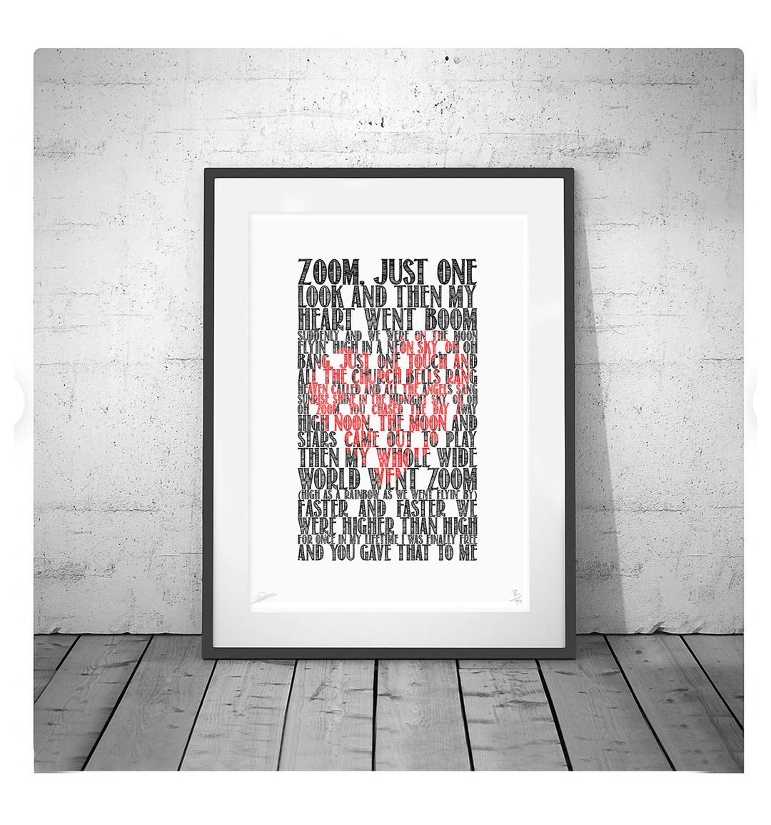 ZOOM - Song Lyrics - Limited Edition A3 A4 Art Print Words School Disco ...