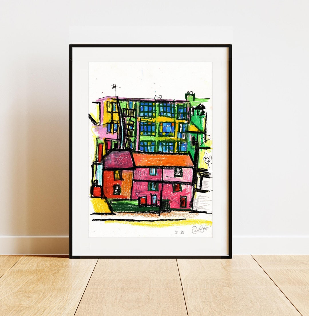 St Ives Harbour Cornwall ORIGINAL FRAMED Oil Pastel XXL on Recycled ...