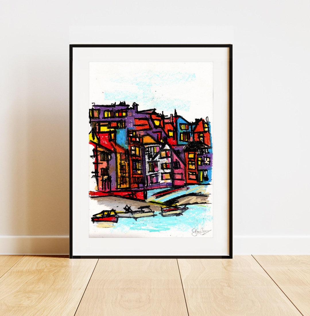 St Ives Harbour Cornwall ORIGINAL FRAMED OIL Pastel - on Recycled Card ...