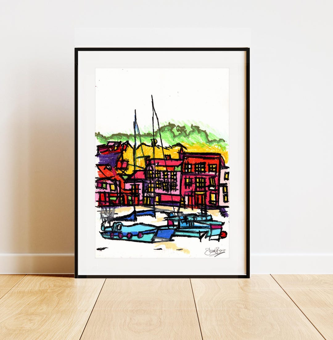 Original FRAMED Oil Pastel - PADSTOW Harbour Cornwall XXL on Recycled ...