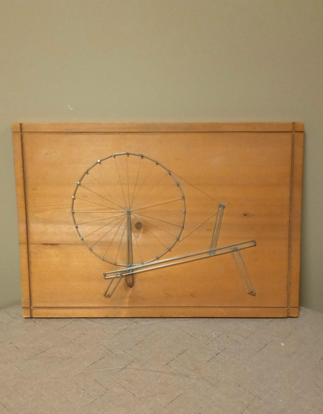 Vintage Spinning Wheel String Art Handmade Signed Original on Solid ...