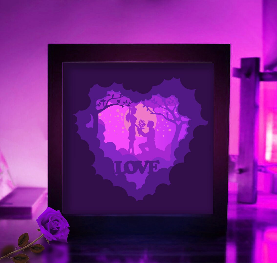 Valentine's Day Shadow Box 3, Love Light Box Template, SVG Digital ...
