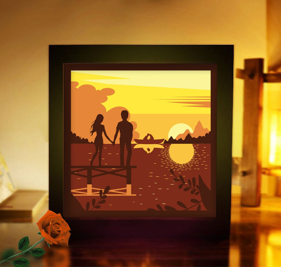 Sunset Love Shadow Box, Valentine's Day Gifts, Love Light Box Template ...