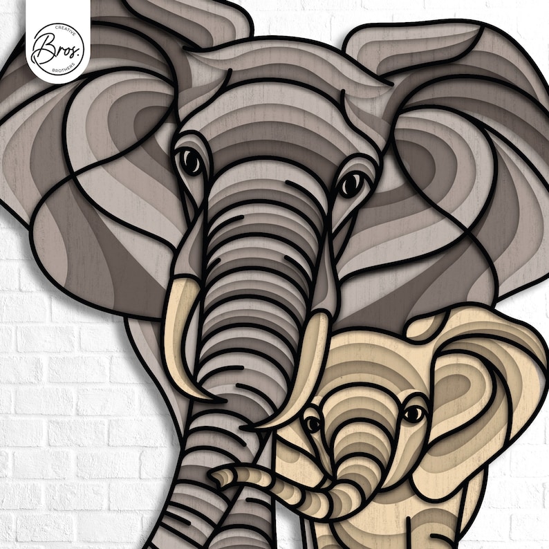 Elephants Mom and Baby SVG 3D Mandala SVG Files Multilayer - Etsy