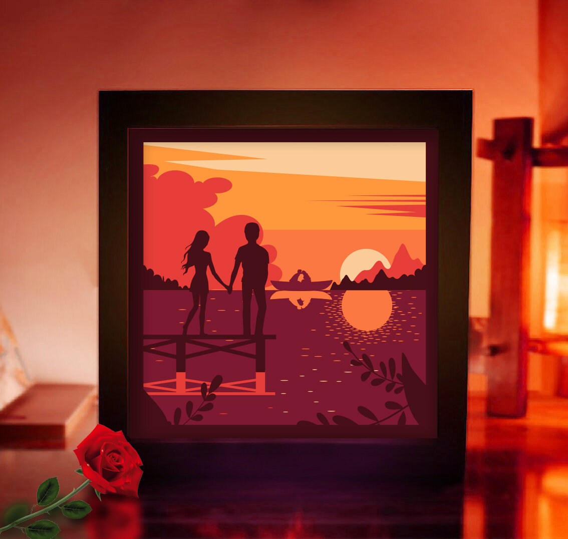 Sunset Love Shadow Box, Valentine's Day Gifts, Love Light Box Template ...
